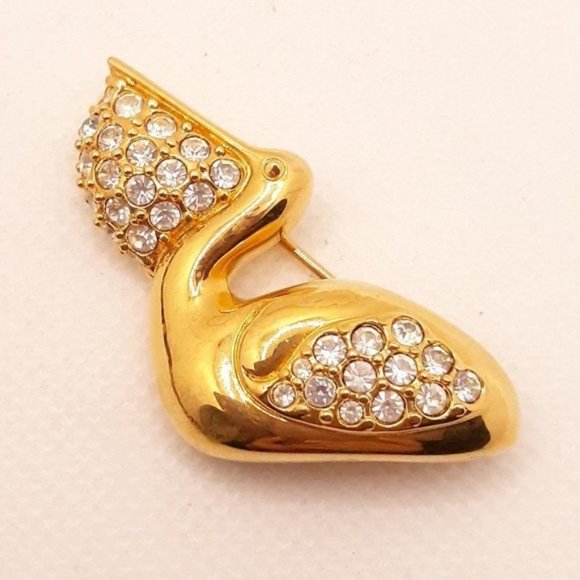 Swarovski | Jewelry | Swarovski Gold Tone Rhinestone Pelican Brooch ...